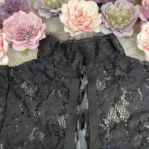 Tops | Sexy Black Lace High Neck Corset Back Bodysuit | Poshmark